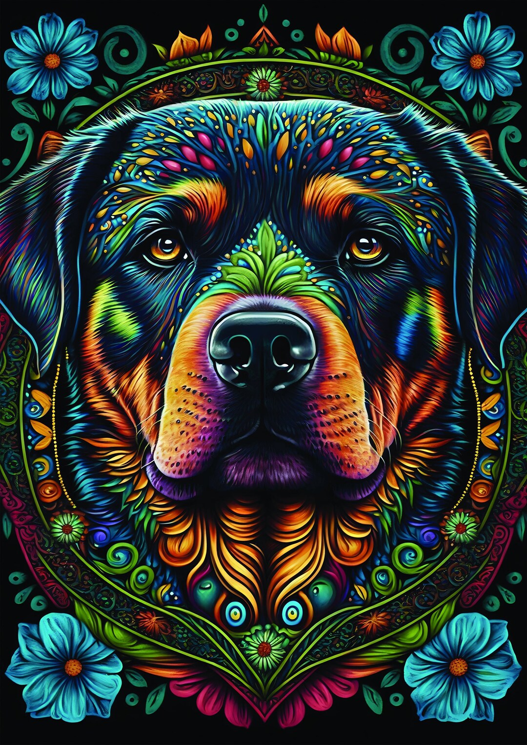 Rottweiler Dog Mandala Digital Art Instant Download Home - Etsy