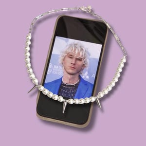 Machine Gun Kelly Inspired Handmade Pearl Necklace With Spikes - Pearl ...