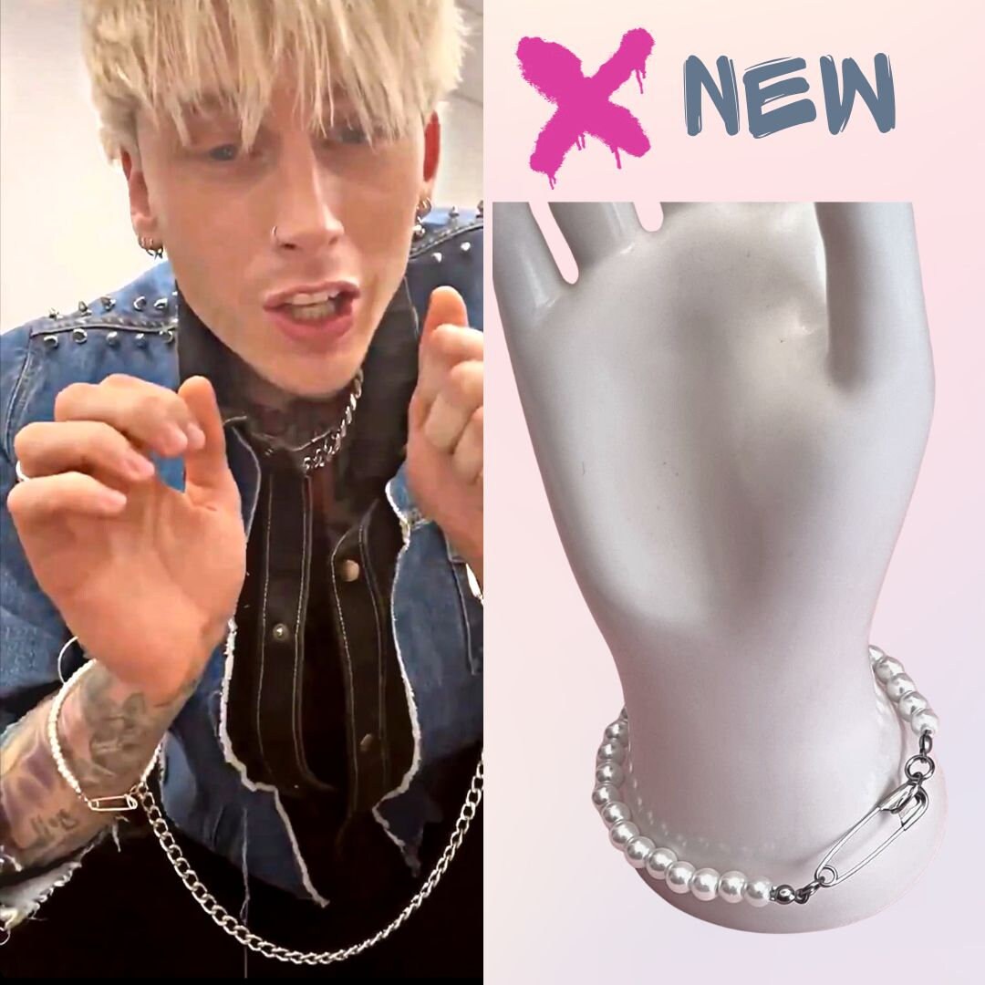 Machine Gun Kelly Inspired Safety Pink Pearl Bracelet Seen - Etsy