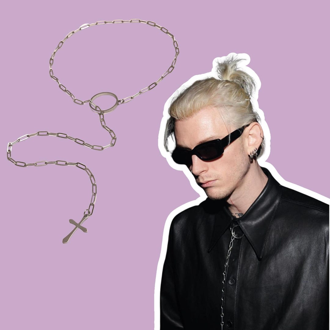 Machine Gun Kelly Inspired Handmade Long Chain Cross Necklace - Silver ...