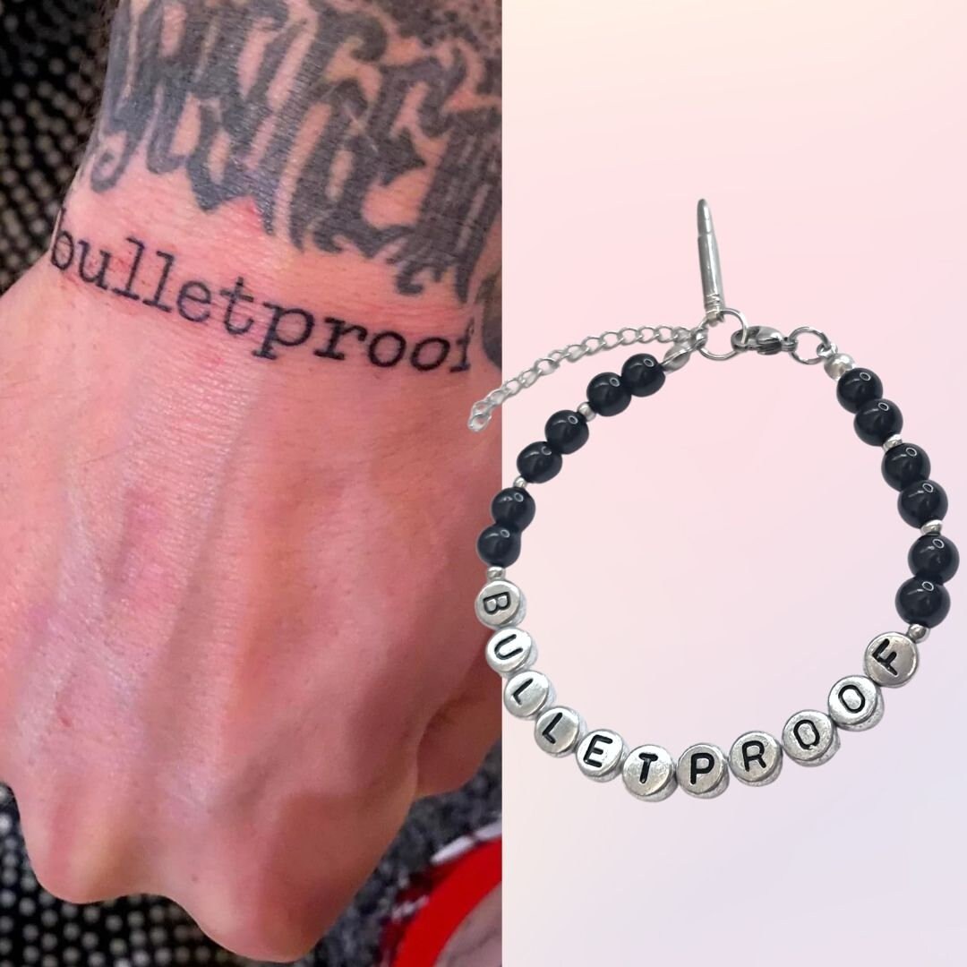Machine Gun Kelly Tattoo Inspired Bulletproof Bracelet Black Pearl Punk ...