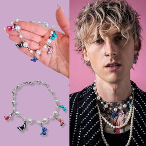 Machine Gun Kelly Inspired Handmade Pearl Necklace With Butterflies ...