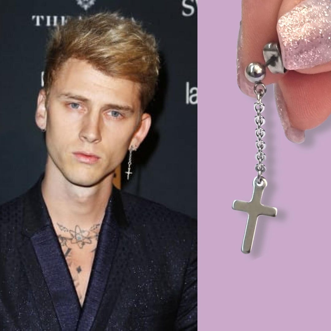 Machine Gun Kelly Inspired Punk Unisex Dangly Earrings With Cross ...