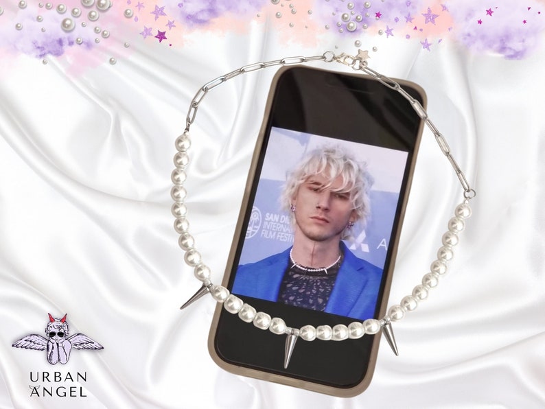 Machine Gun Kelly Inspired Handmade Pearl Necklace With Spikes - Etsy