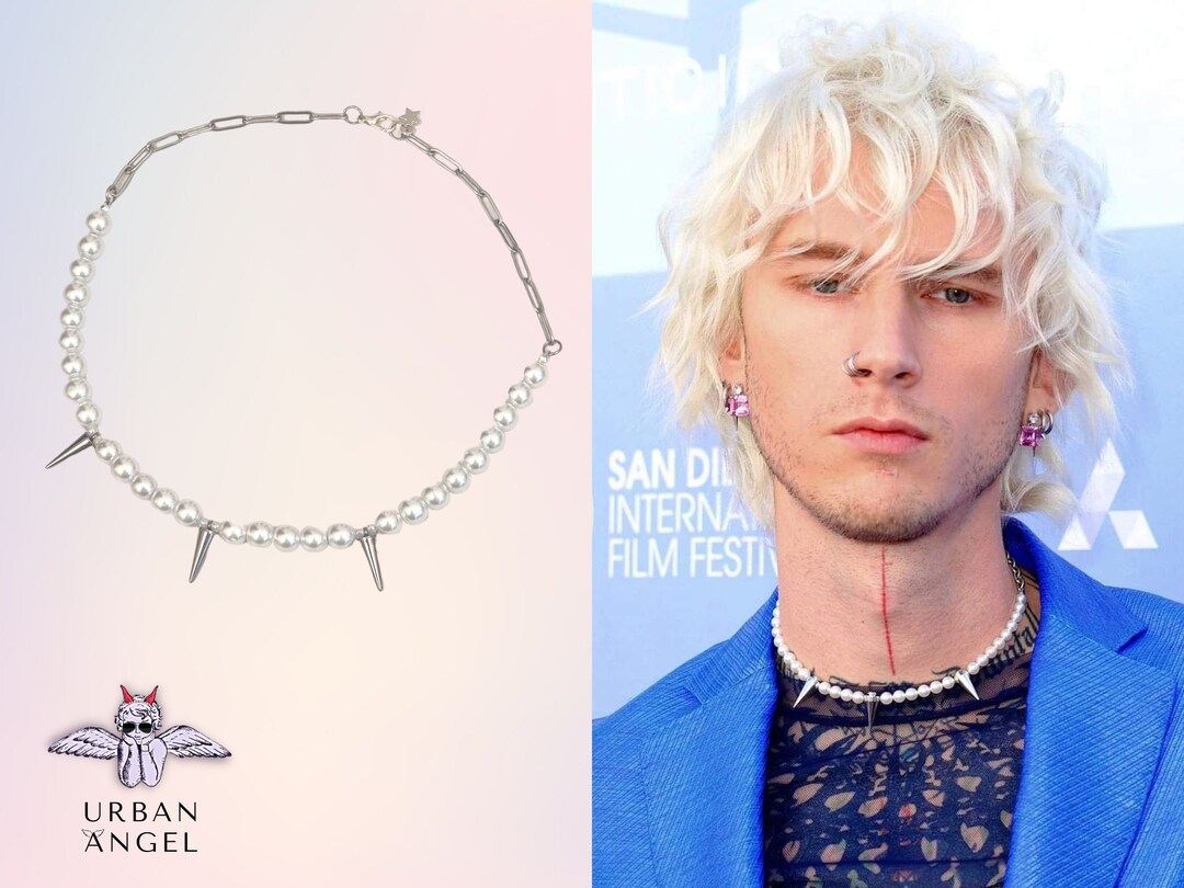 Machine Gun Kelly Inspired Handmade Pearl Necklace With Spikes - Etsy