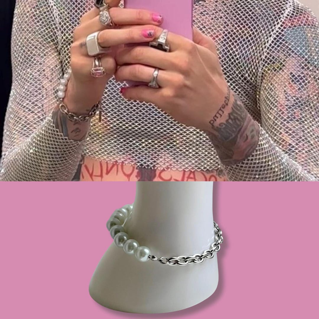 Machine Gun Kelly Inspired Pearl and Chain Bracelet With Double XX ...