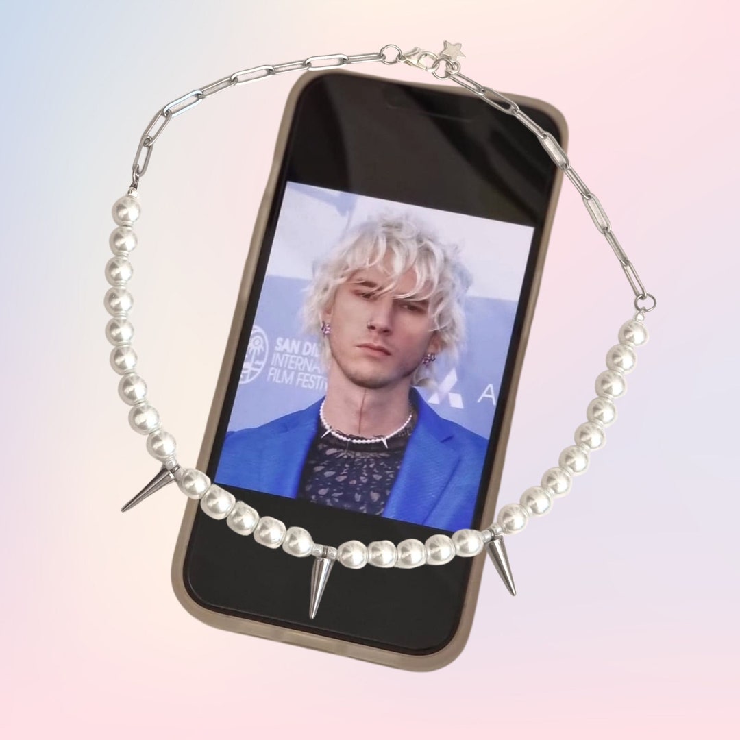 Machine Gun Kelly Inspired Handmade Pearl Necklace With Spikes Pearl ...