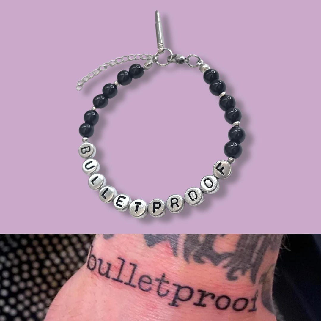 Machine Gun Kelly Tattoo Inspired Bulletproof Bracelet - Black Pearl ...