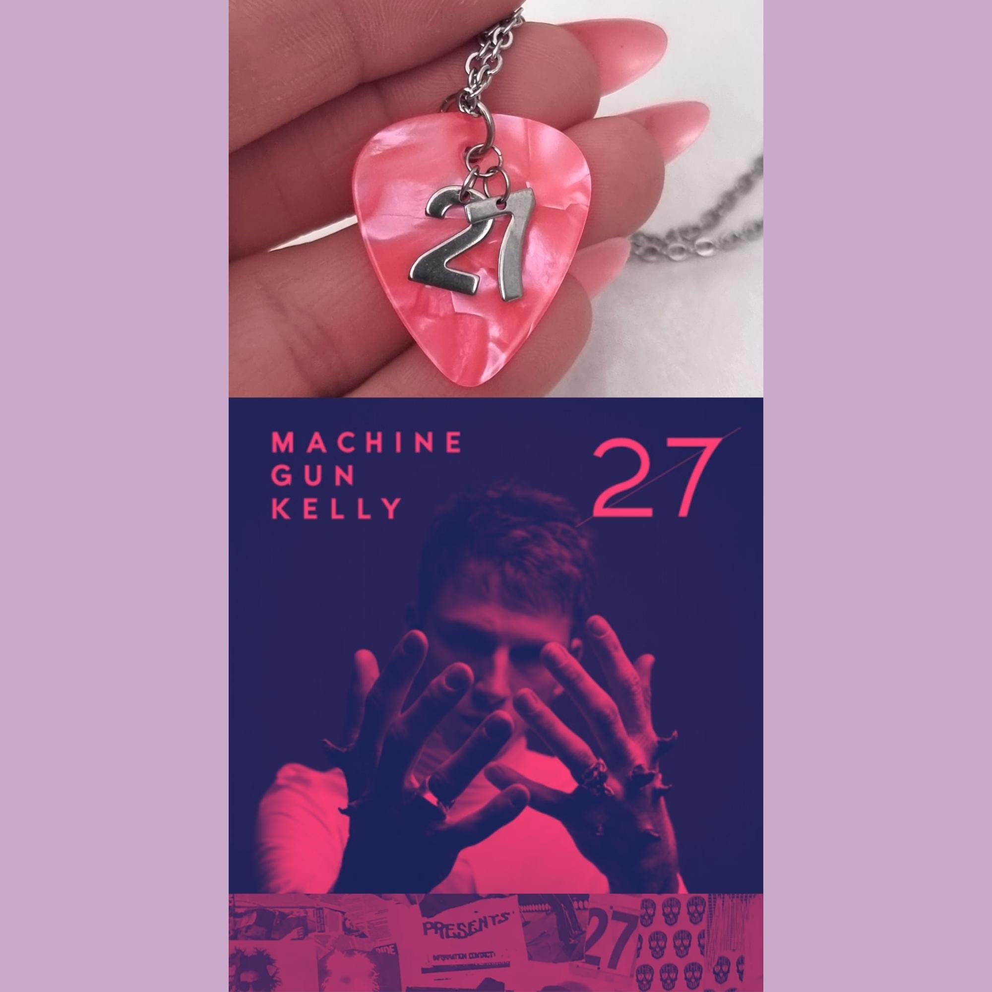 Machine Gun Kelly Inspired 27 Song - Pink Guitar Pick Necklace - MGK ...