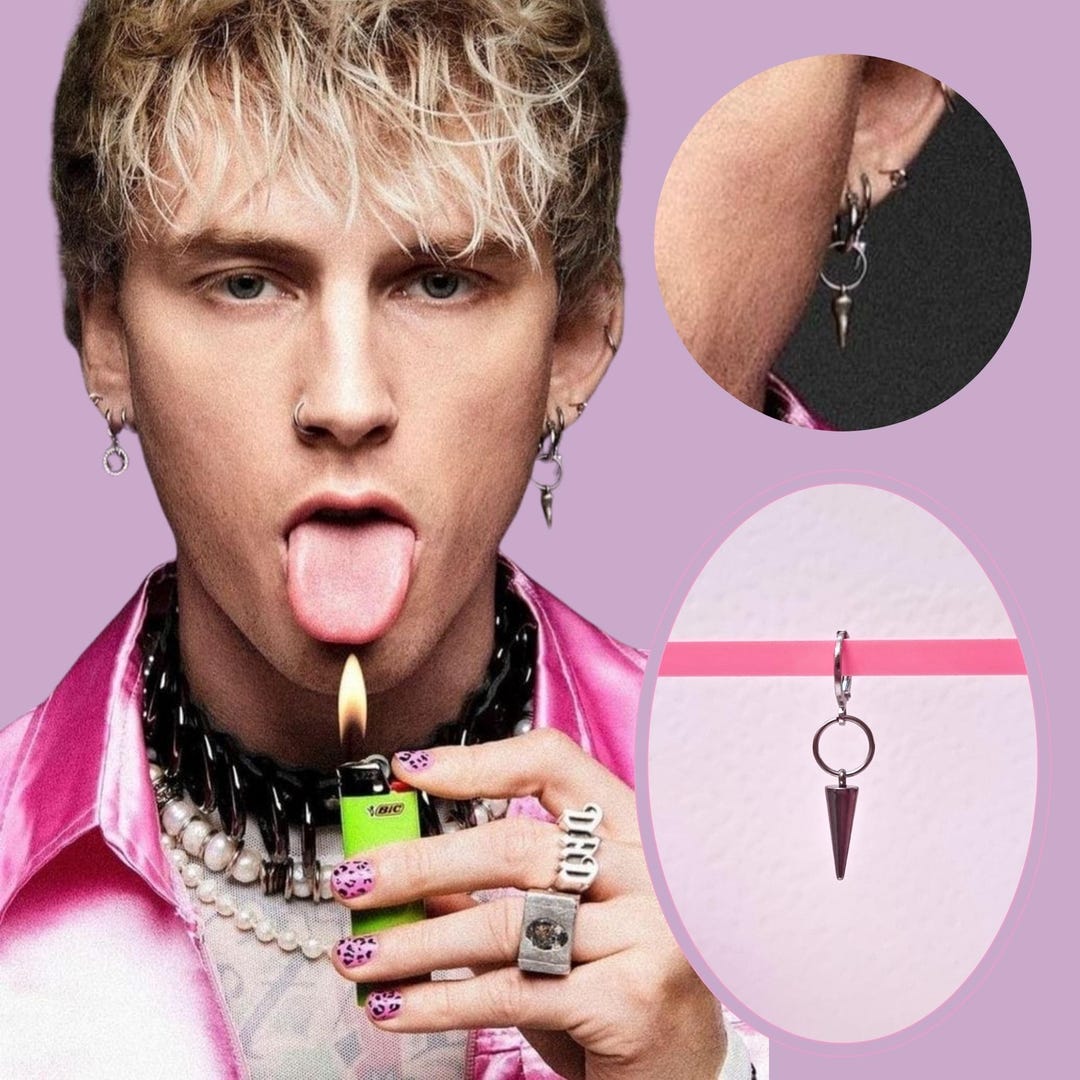Machine Gun Kelly Inspired Punk Unisex Dangly Spikey Hoop - Stainless ...