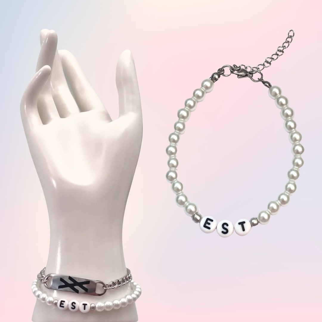 Machine Gun Kelly Inspired EST Bracelet White Pearl Beaded Punk Unisex ...