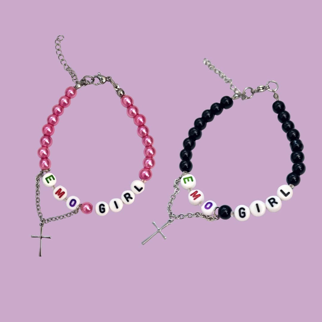 Machine Gun Kelly Inspired 'emo Girl' Bracelet - Black or Pink Pearl ...