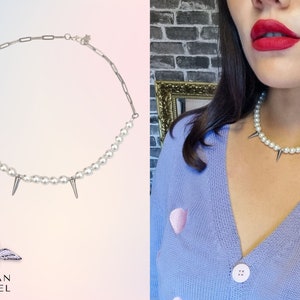 Machine Gun Kelly Inspired Handmade Pearl Necklace With Spikes Pearl ...