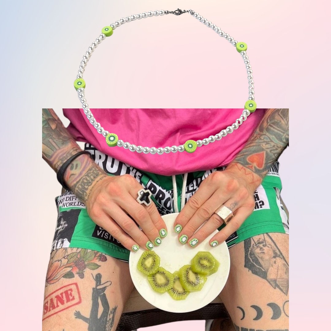 Machine Gun Kelly Inspired Handmade Pearl Necklace With Kiwis - Etsy