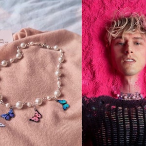 Machine Gun Kelly Inspired Handmade Pearl Necklace With Butterflies ...