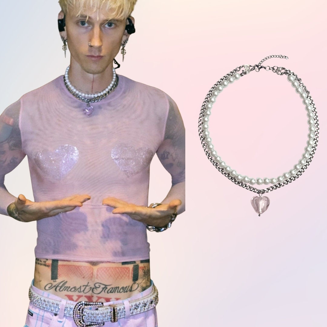 Machine Gun Kelly Inspired Handmade Dual Pearl Necklace With Heart ...