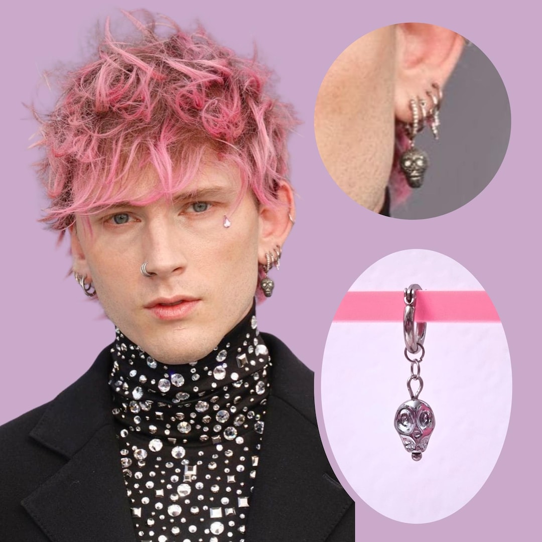 Machine Gun Kelly Inspired Punk Unisex Dangly Skull Hoop - Stainless ...