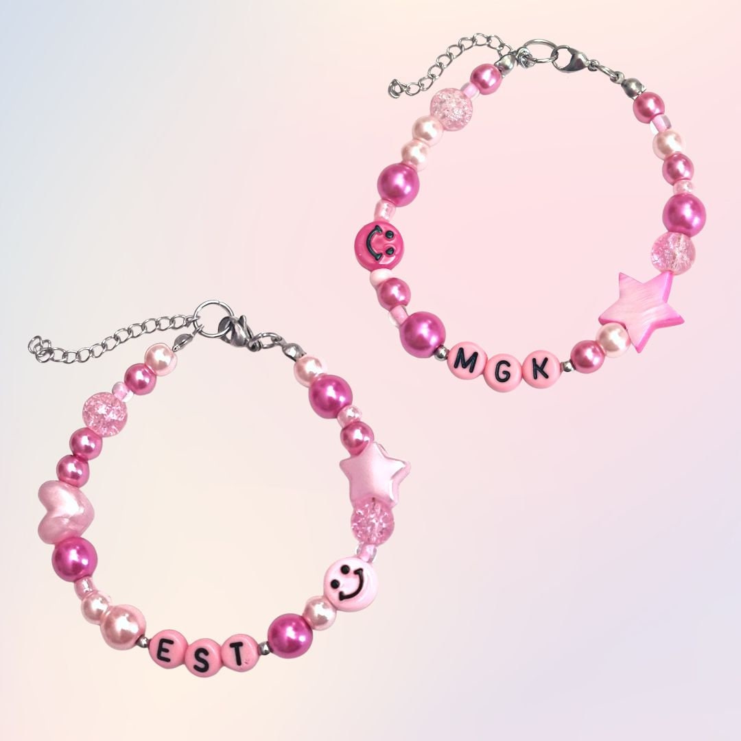 Machine Gun Kelly Inspired MGK Bracelet Pink Pearl Beaded Punk Unisex ...