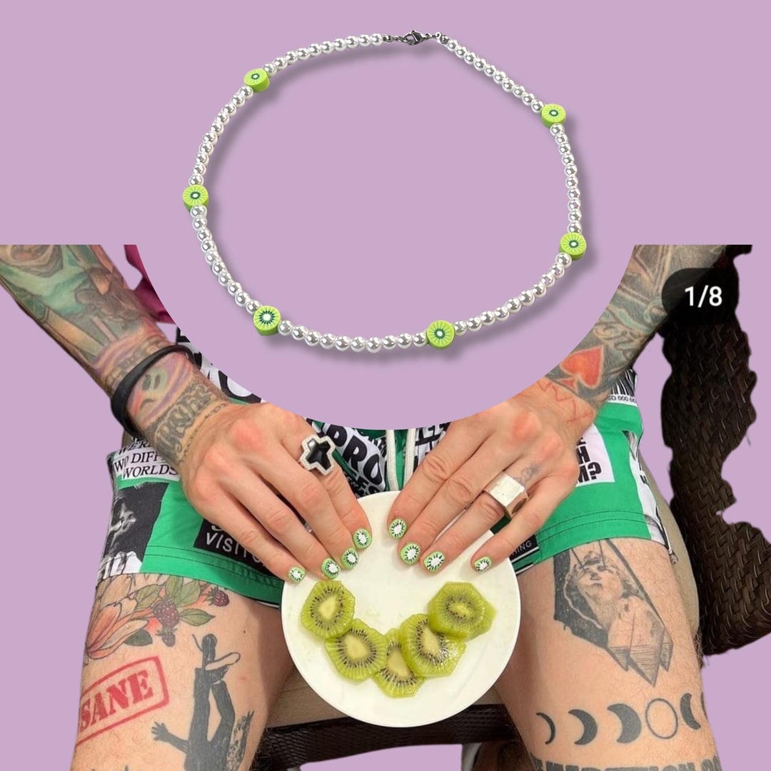 Machine Gun Kelly Inspired Handmade Pearl Necklace With Kiwis - Pearl ...