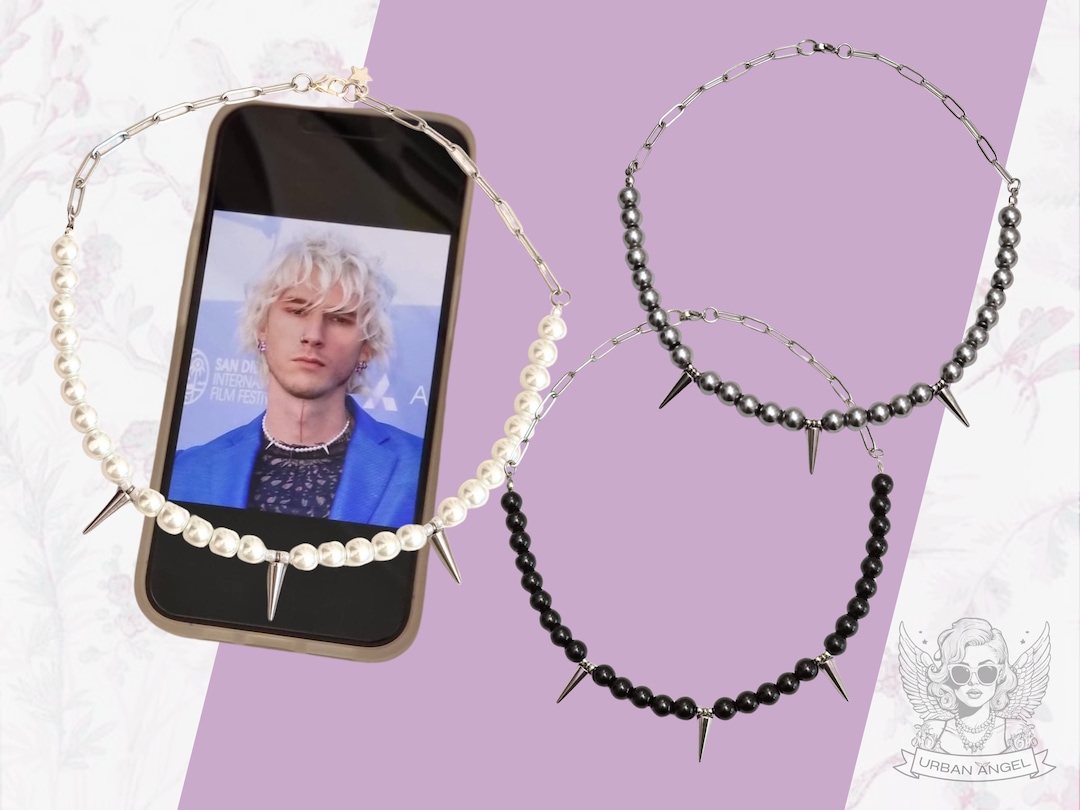 Machine Gun Kelly Inspired Handmade Pearl Necklace With Spikes Pearl ...