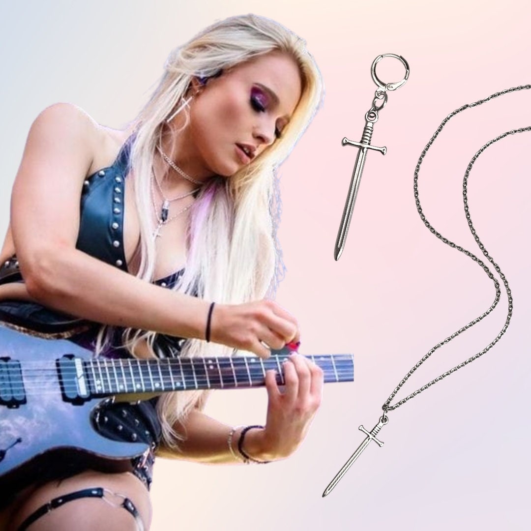 Sophie Lloyd Guitarist From Machine Gun Kelly Inspired Large Dagger Earrings and Necklace - Etsy