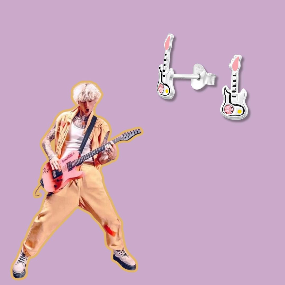 Machine Gun Kelly Inspired Pink Guitar Unisex Stud Earrings - Sterling ...