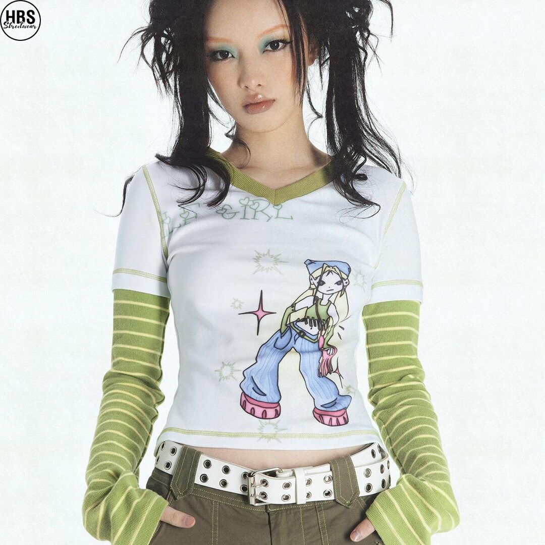 Vintage Y2K Fake Two Pieces Patch Long Sleeve T-shirts - Etsy