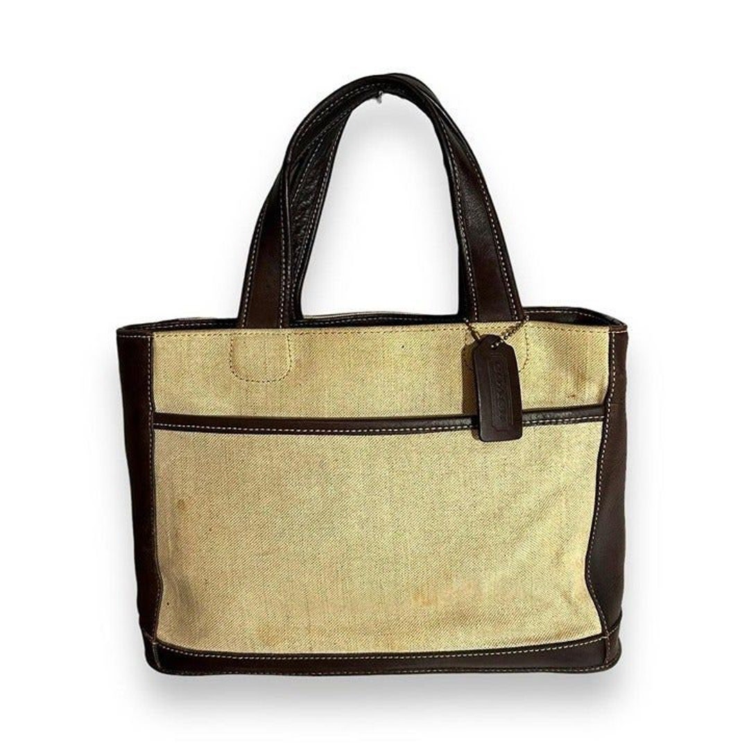 Vintage 1998 Coach Usa Canvas Leather Tote Hand Bag D9X6121 - Etsy