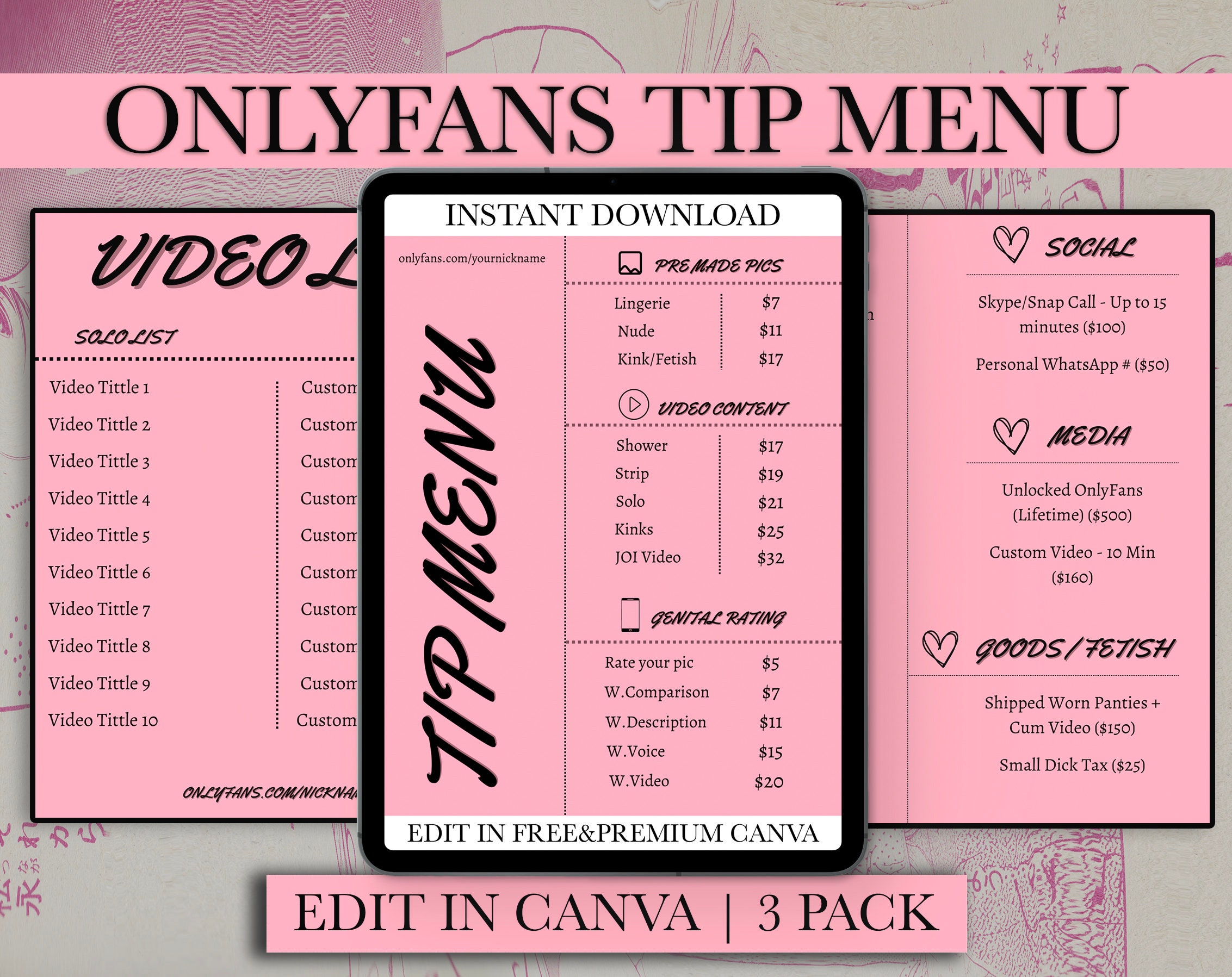 Onlyfans Tip Menu, Tip Menu Templates, Social Media Templates, Adult ...