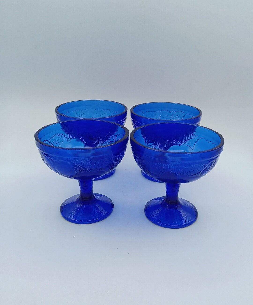 Luminarc France Cobalt Blue Footed Compote Bowls With Embossed Fruit - Etsy