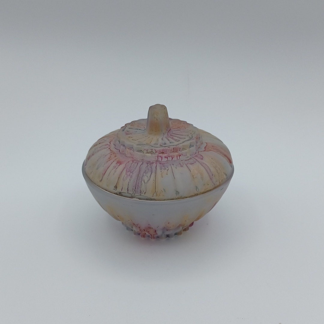 Simron Israel Hand Painted Satin Glass Covered Dish - Etsy