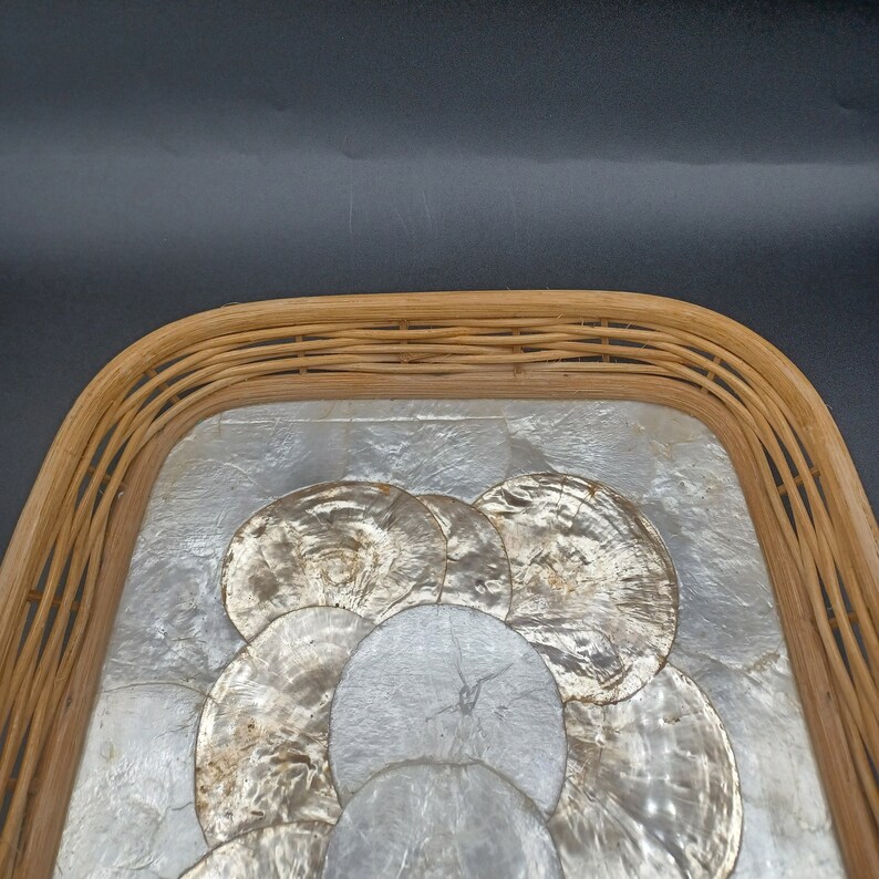 Woven Rattan and Capiz Shell Serving Tray - Etsy