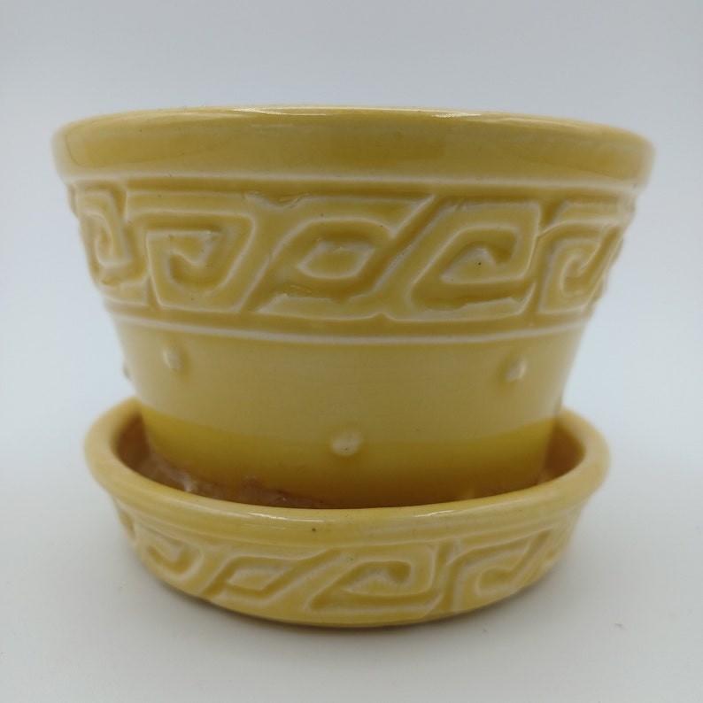 Mccoy Yellow Greek Key and Dot Pottery Planter - Etsy