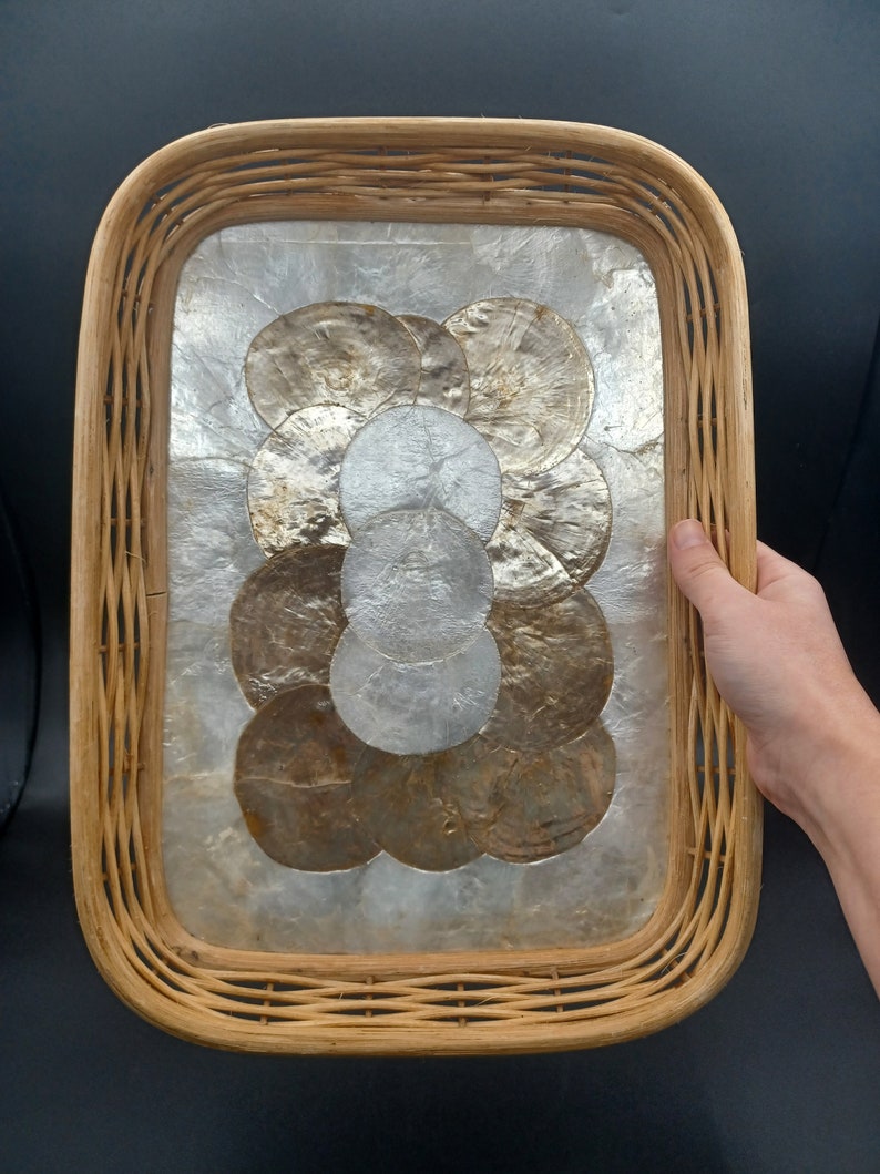 Woven Rattan and Capiz Shell Serving Tray - Etsy