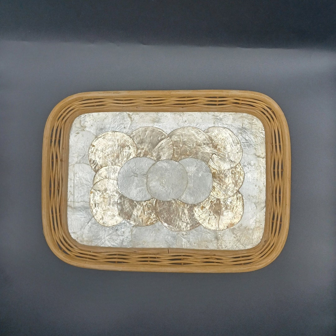 Woven Rattan and Capiz Shell Serving Tray - Etsy