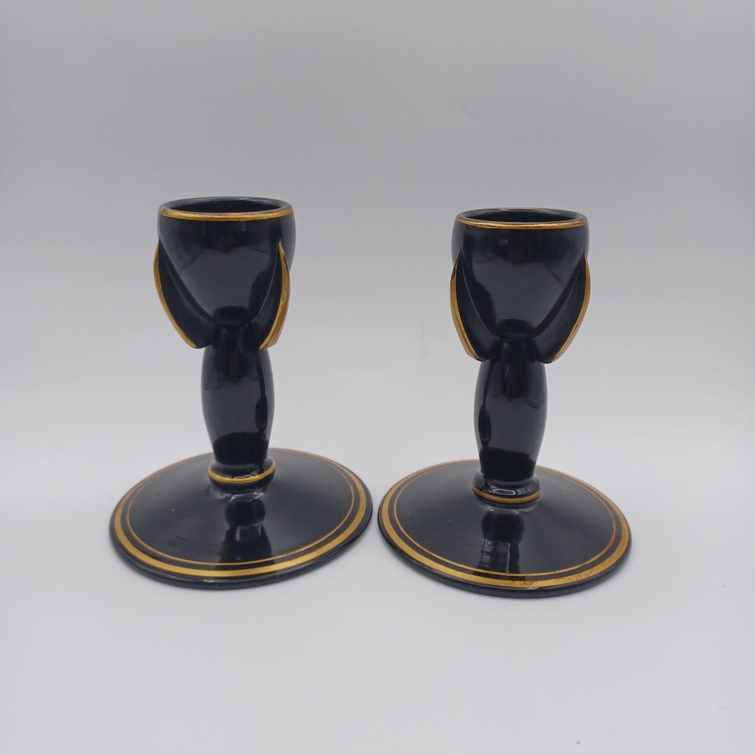 1930's Duncan Miller "rocket" Art Deco Black Glass Candlestick Holder ...