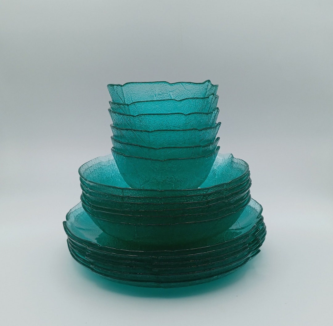Arcoroc France Turquoise Aspen Leaf Dinnerware - Etsy