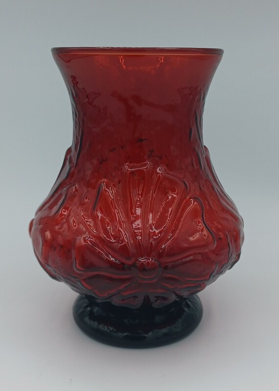 Royal Ruby Red Glass Vase Anchor Hocking Rainflower - Etsy