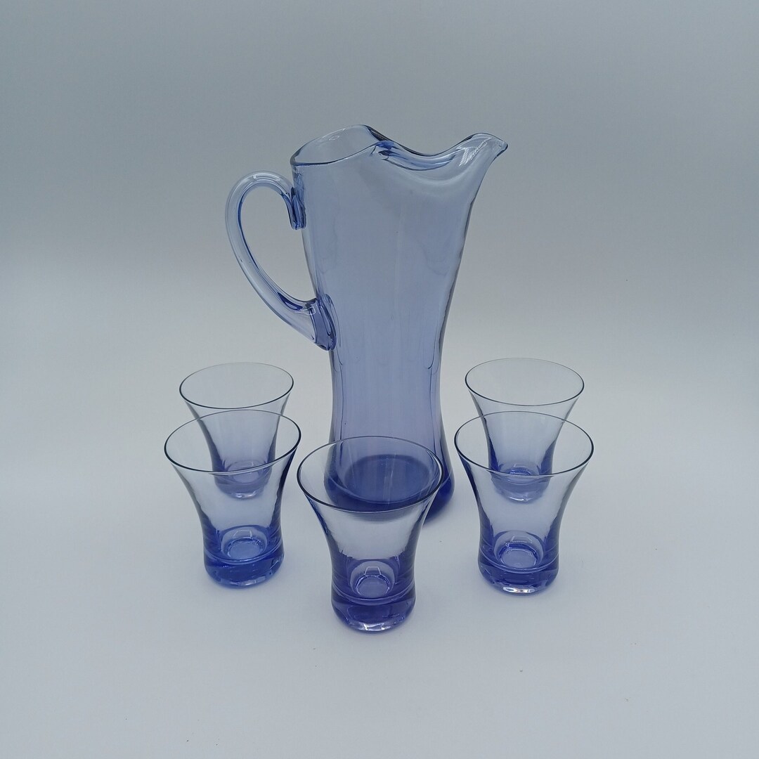 Hand Blown Lilac/blue Neodymium Alexandrite Art Glass Cocktail Pitcher ...