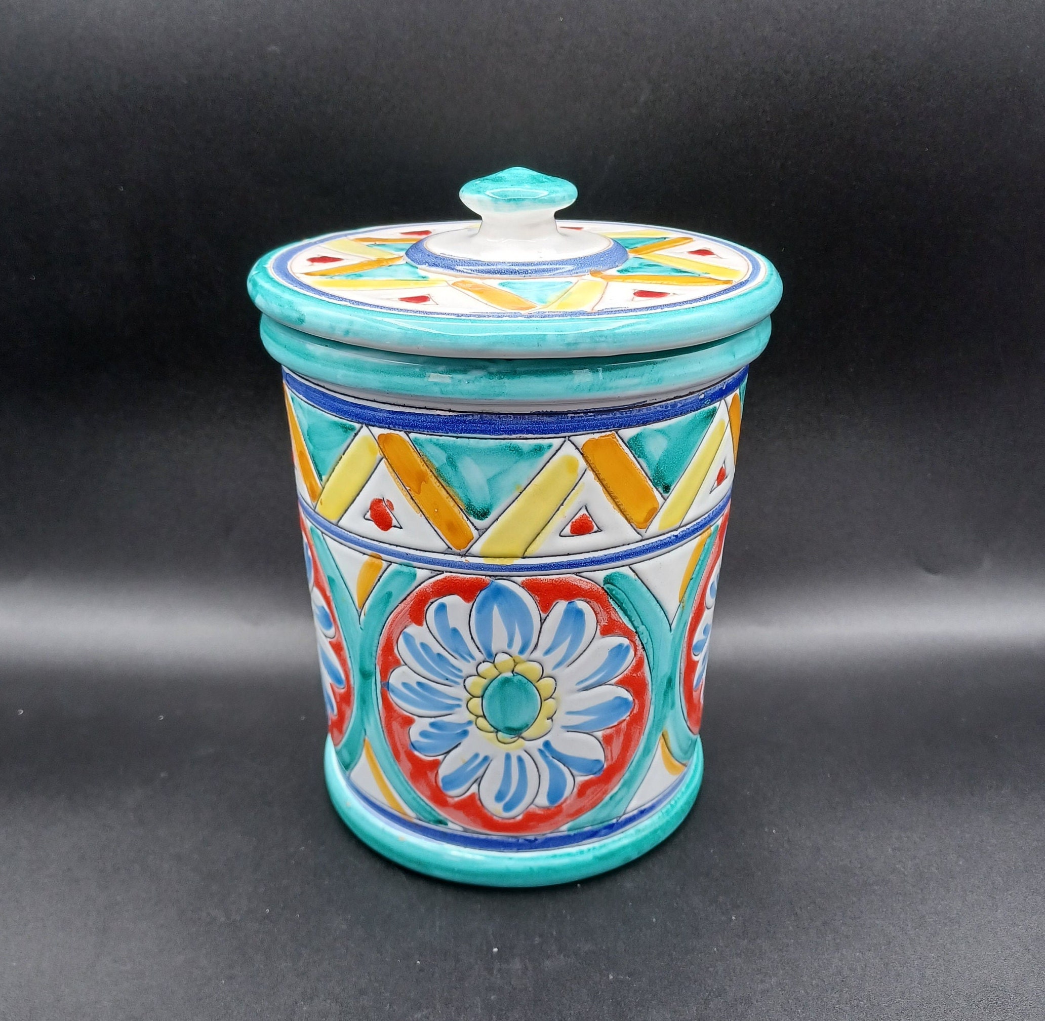 Italian Hand Painted Mosaic Ceramic Canister - Etsy