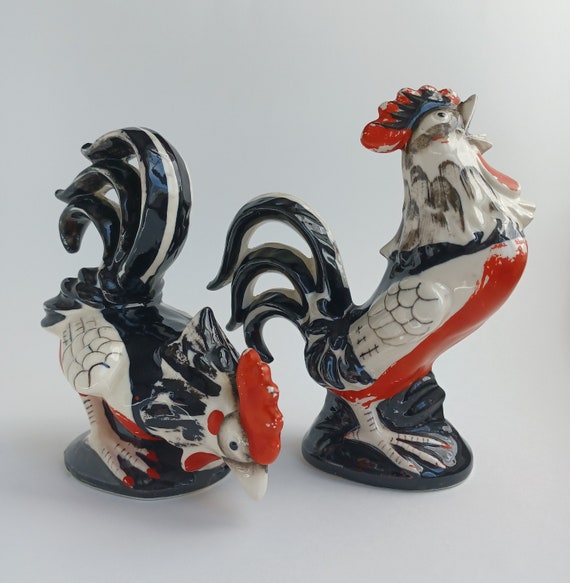 Ceramic Rooster Figurines Vintage Rooster Decor - Etsy