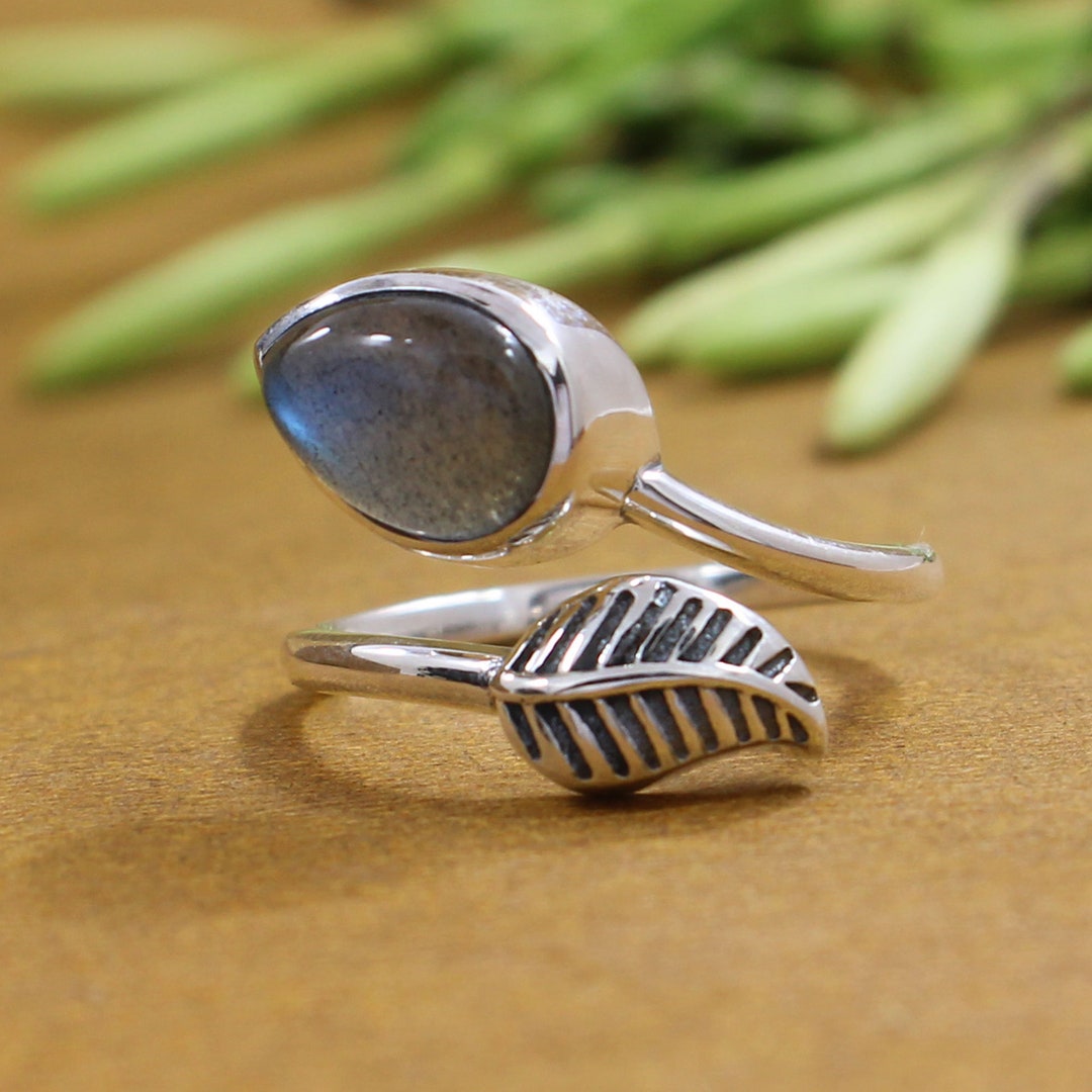 Natural Blue Labradorite Ring 925 Sterling Silver Leaf Ring - Etsy