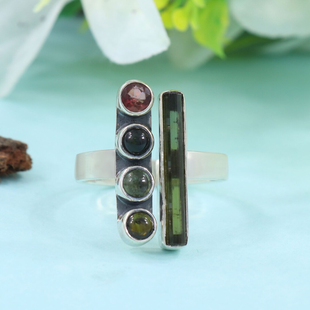 Genuine Multi Tourmaline Ring, Rough Stone Ring, Tourmaline Ring ...