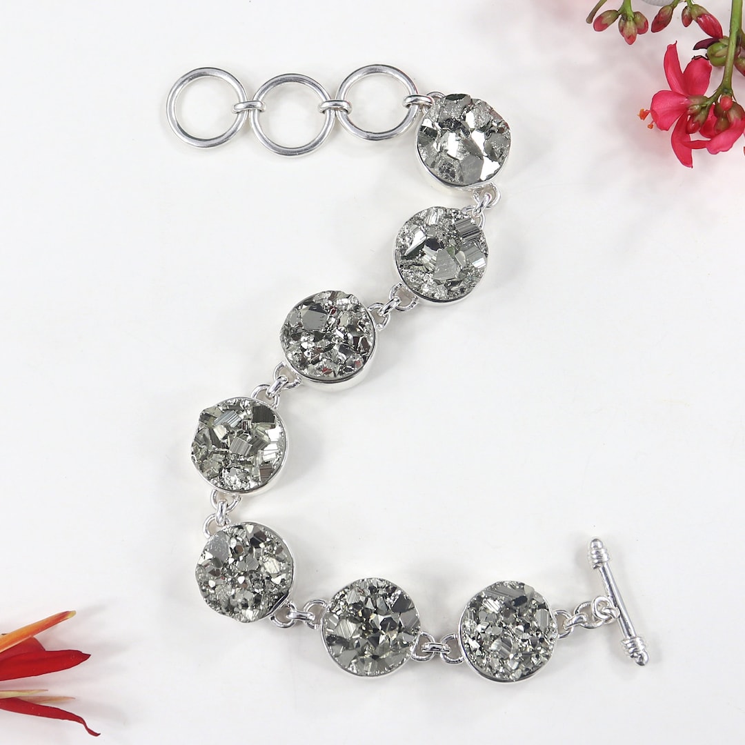 Real Natural Pyrite Bracelet, Pyrite Bracelet, Raw Pyrite Bracelet, 925 ...