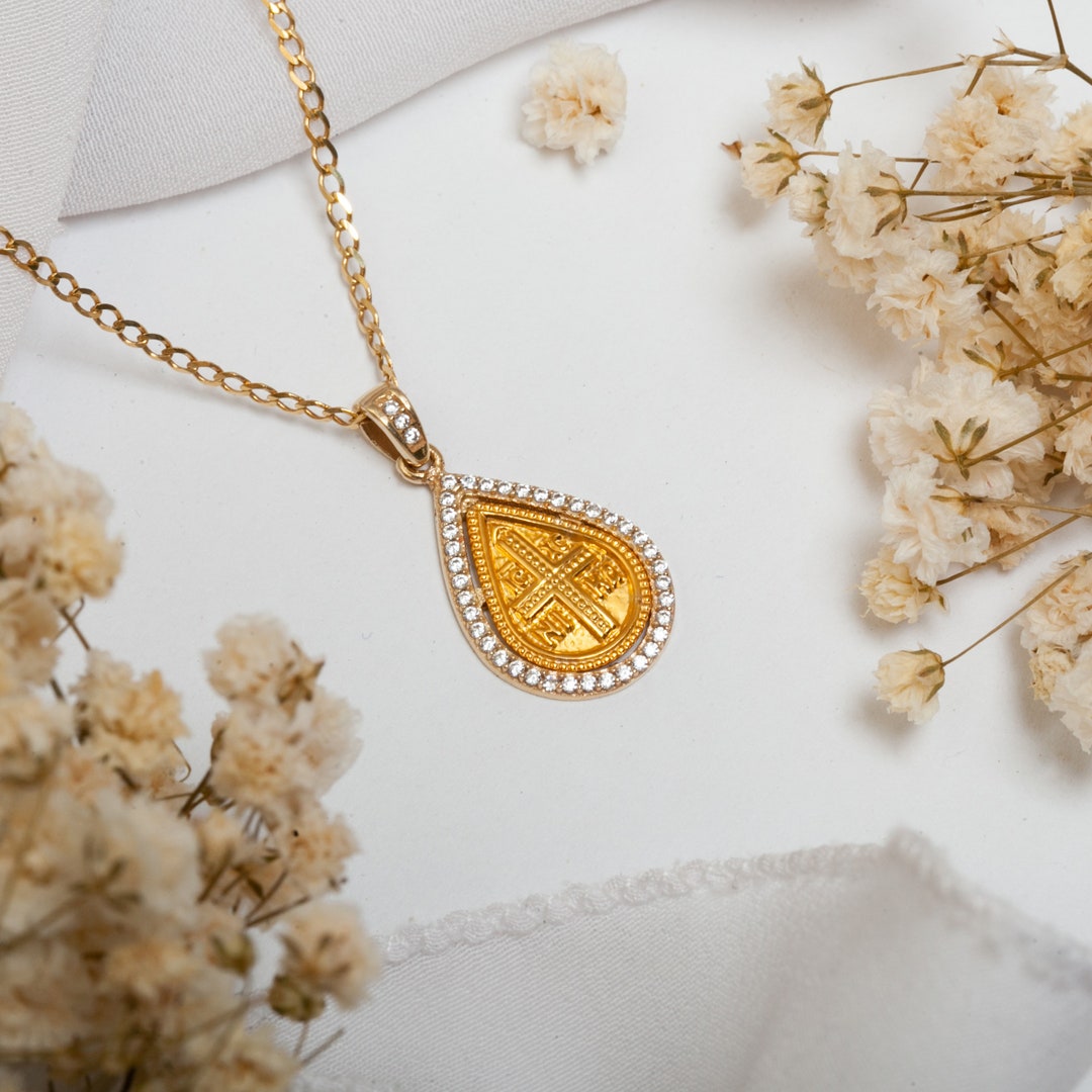 Constantine Coin Necklace, 14K, Solid Gold, ICXC NIKA, Christian ...