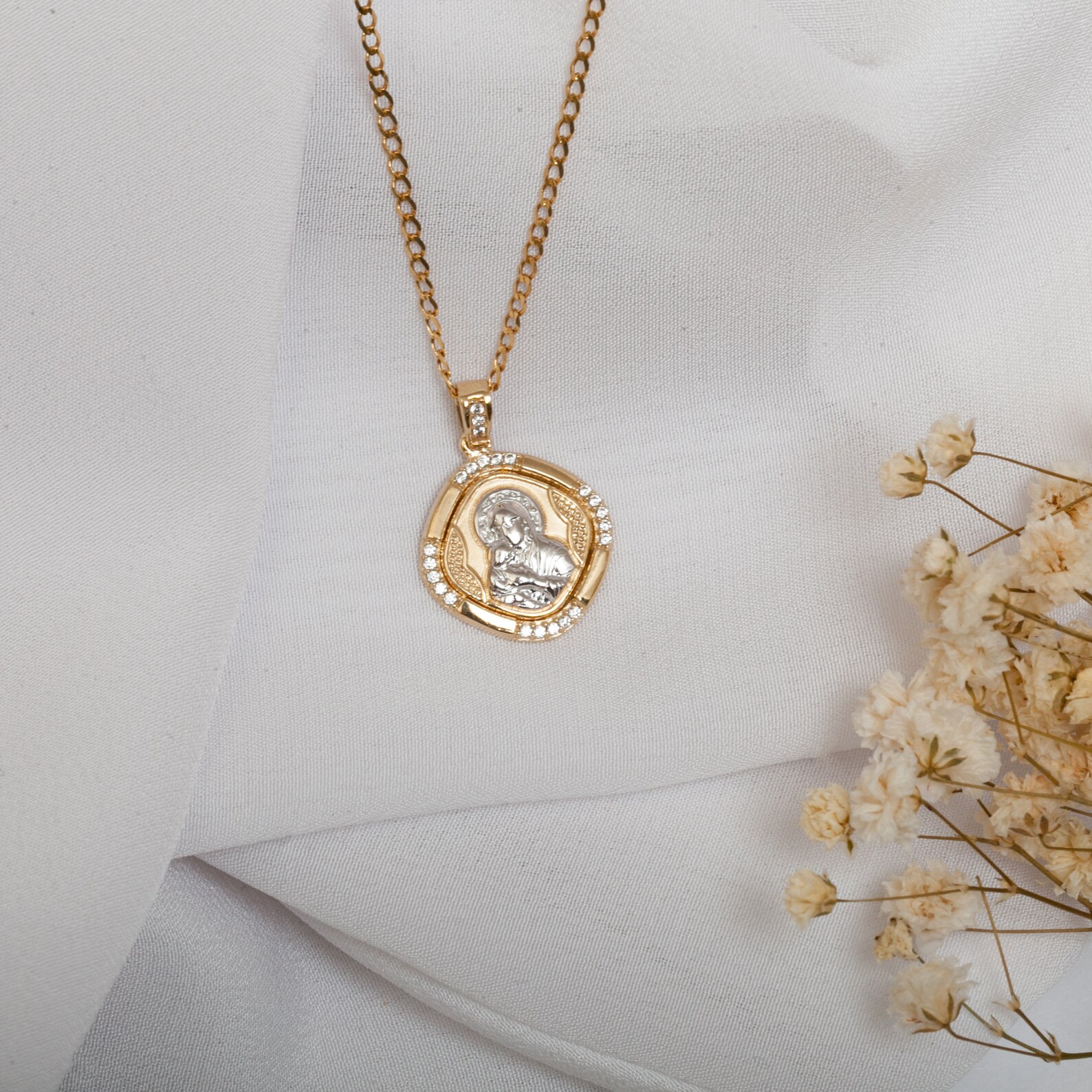 Constantine Coin Necklace, 14K, Solid Gold, ICXC NIKA, Christian ...