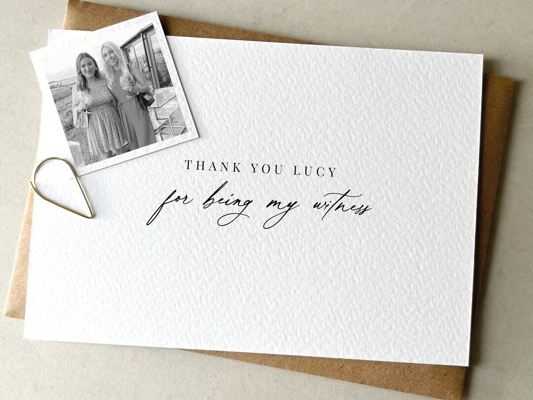 Thank You for Being My Witness Card, Witness Gift, Personalised Witness ...