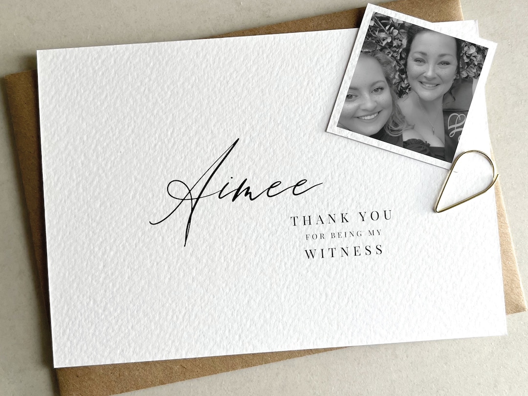 Thank You for Being My Witness Card, Witness Gift, Personalised Witness ...