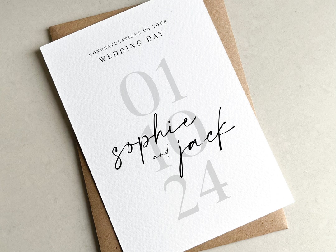 Wedding Date Card, Personalised Wedding Card, Modern Wedding Card ...