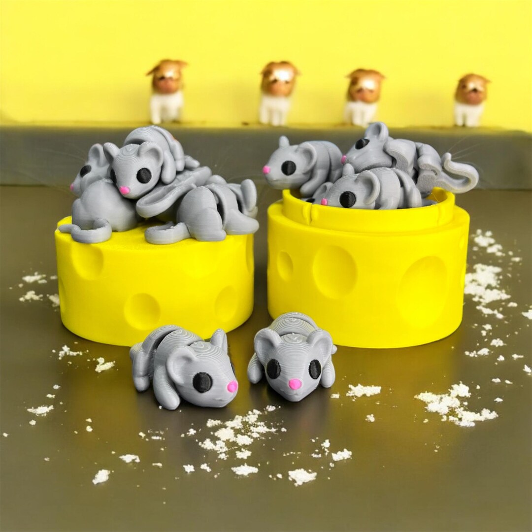 Flexi Mouse 3D Printed Figure With or Without Cheese Container| Cute ...